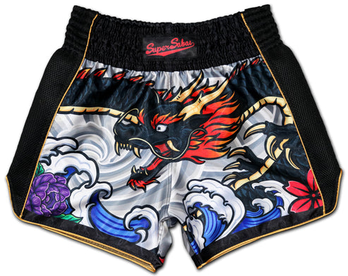 Elegant Irezumi Dragon 🐉 Muay Thai Shorts - Japanese Tattoo Art